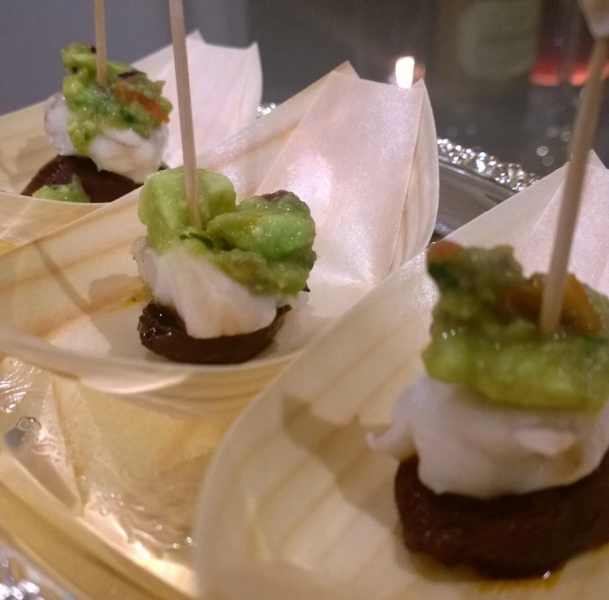 Chorizo and monkfish canapes